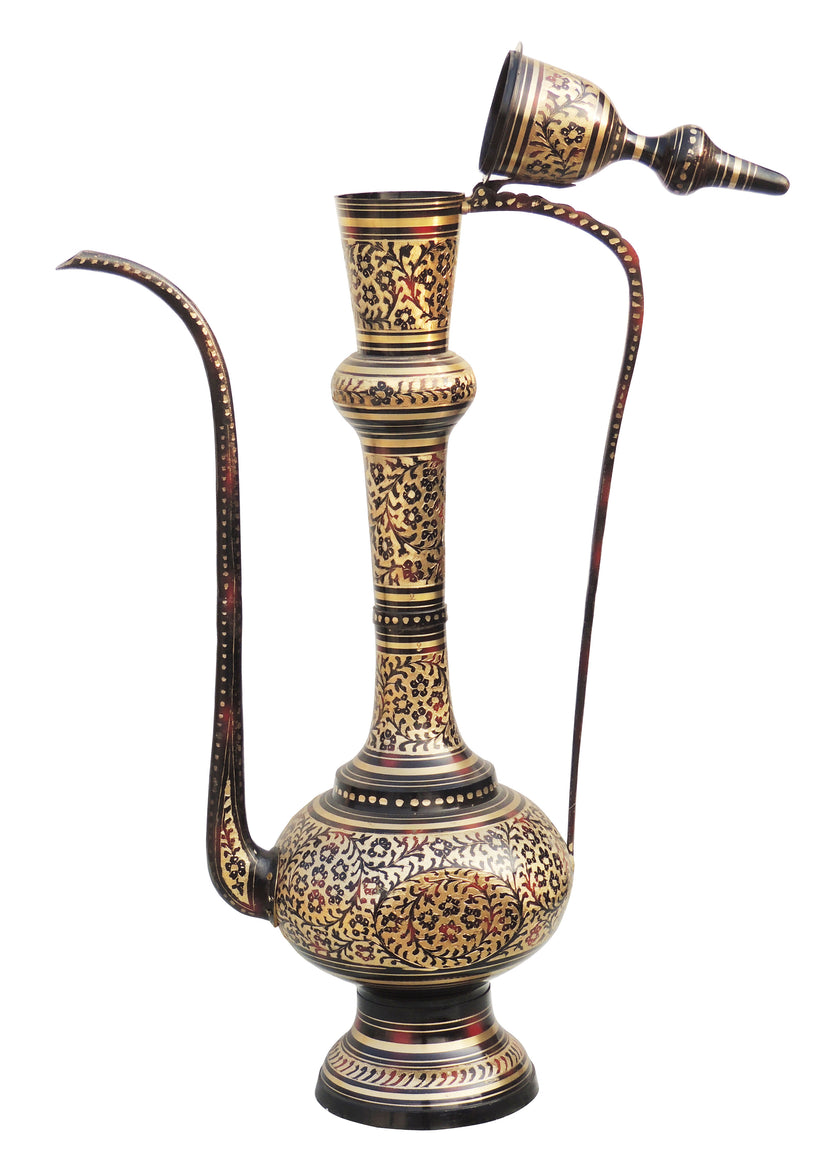 32-Inch Black Brass Surahi with Intricate Floral Design – StrawBiz